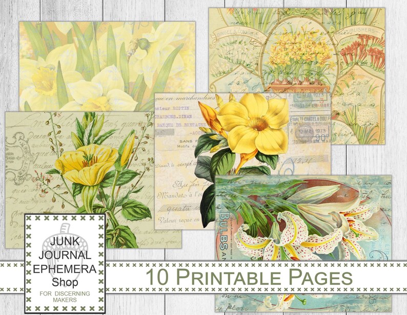 Shabby Yellow Floral Junk Journal Pages Collage Sheets Spring - Etsy