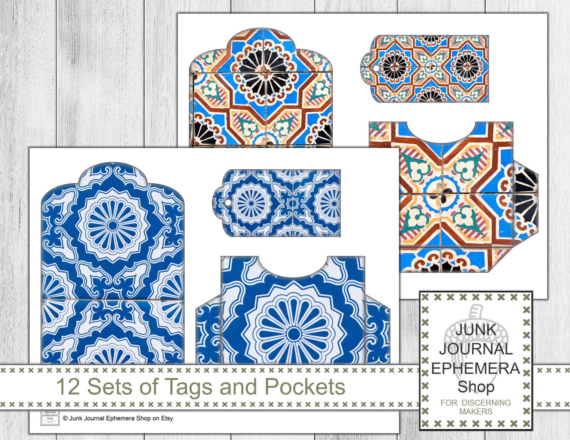 Vintage Tile Tags and Pockets, Vintage Ephemera, Moroccan Tile, Junk ...