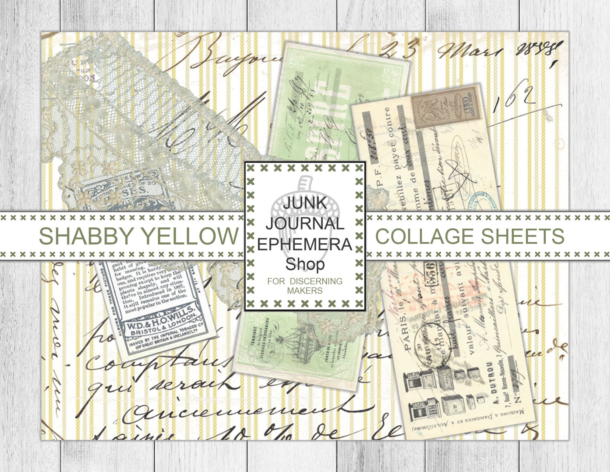 Shabby Yellow Themed Collage Junk Journal Kit, Shabby Yellow Reverse ...