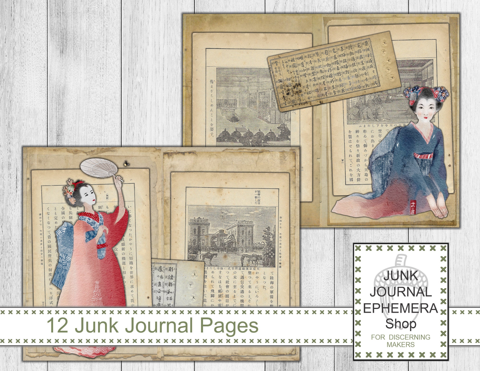 Japanese Ephemera Embellished Pages Junk Journal Kit - Etsy