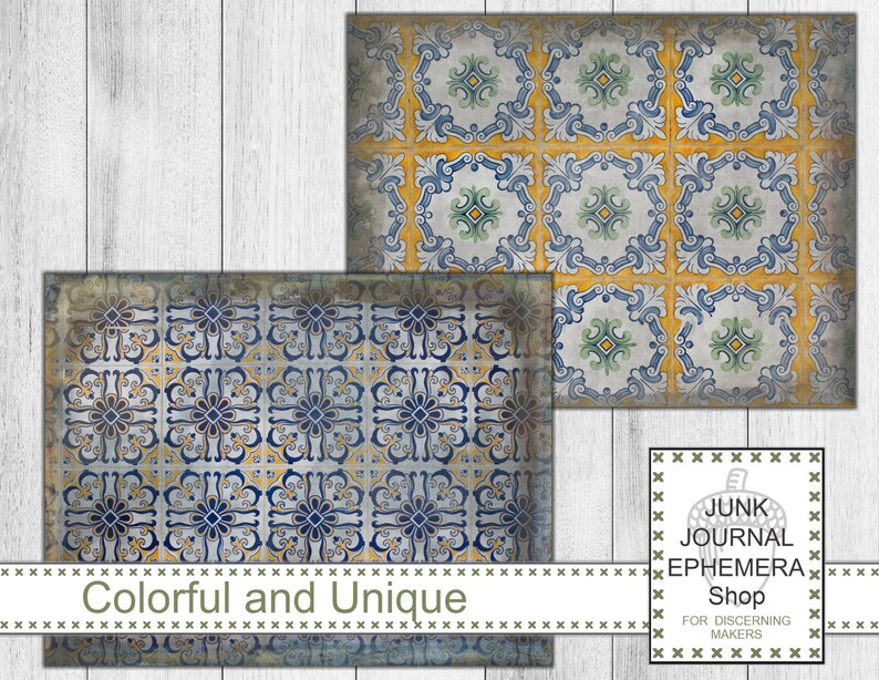 Vintage Tile Set 2 Printable Papers, Vintage Ephemera, Moroccan Tile - Etsy