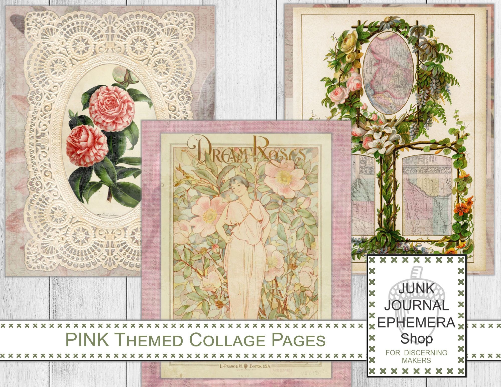 Shabby Pink Themed Collage Junk Journal Kit, Shabby Pink Reverse Pages ...