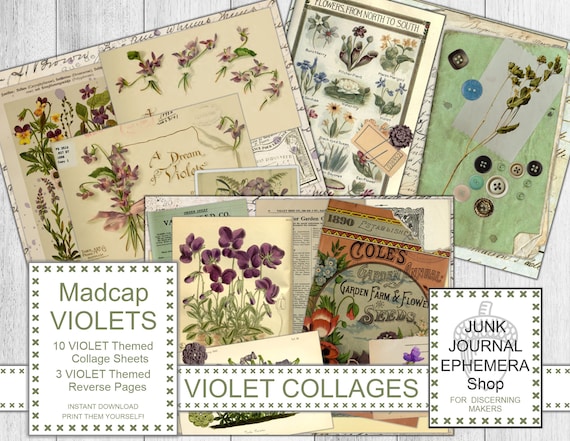 Madcap Violets Collage Pages Violets Shabby Purple Reverse - Etsy