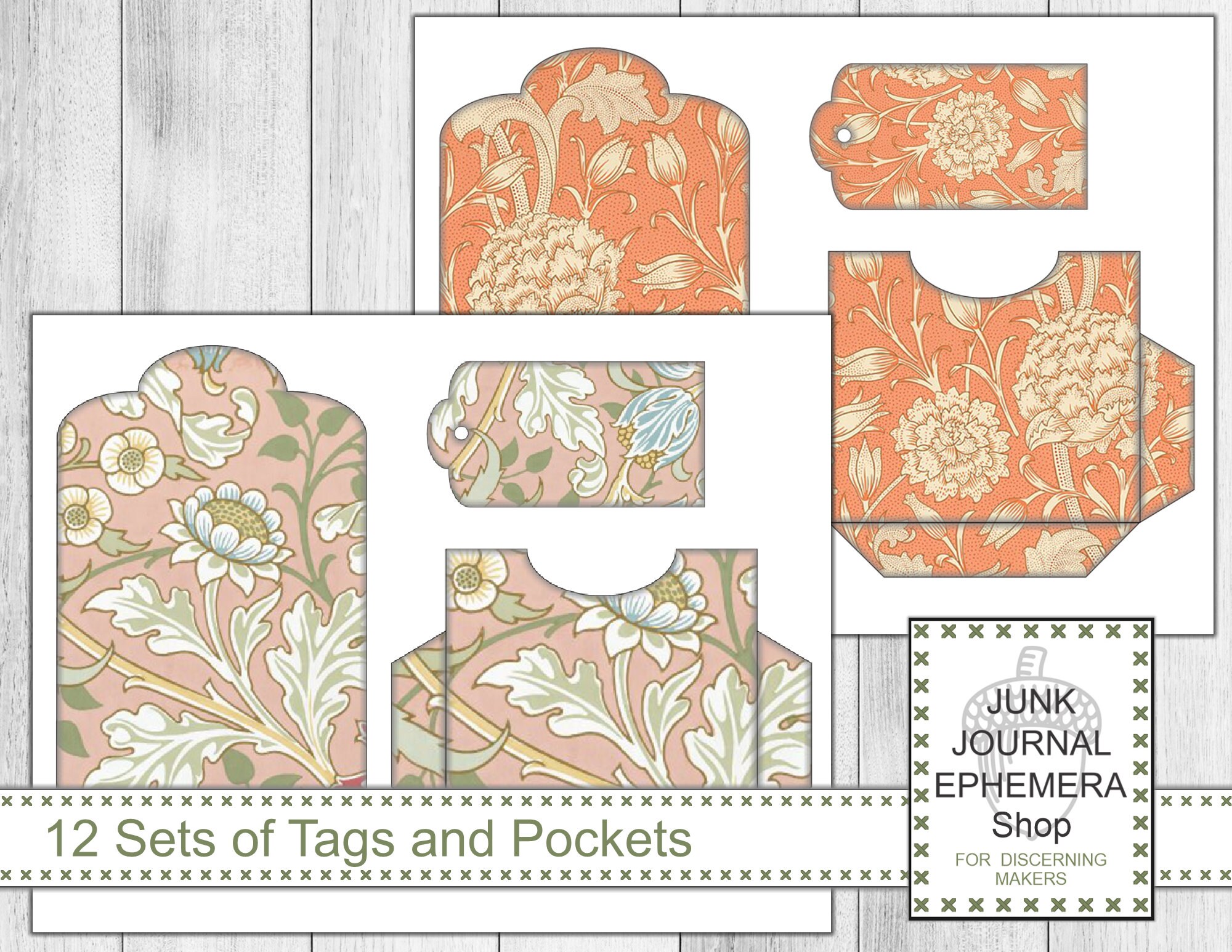 William Morris Tags and Pockets, Vintage Ephemera, Arts and Crafts ...