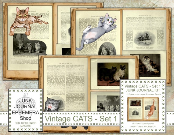 Vintage Cats Junk Journal Kit - Etsy