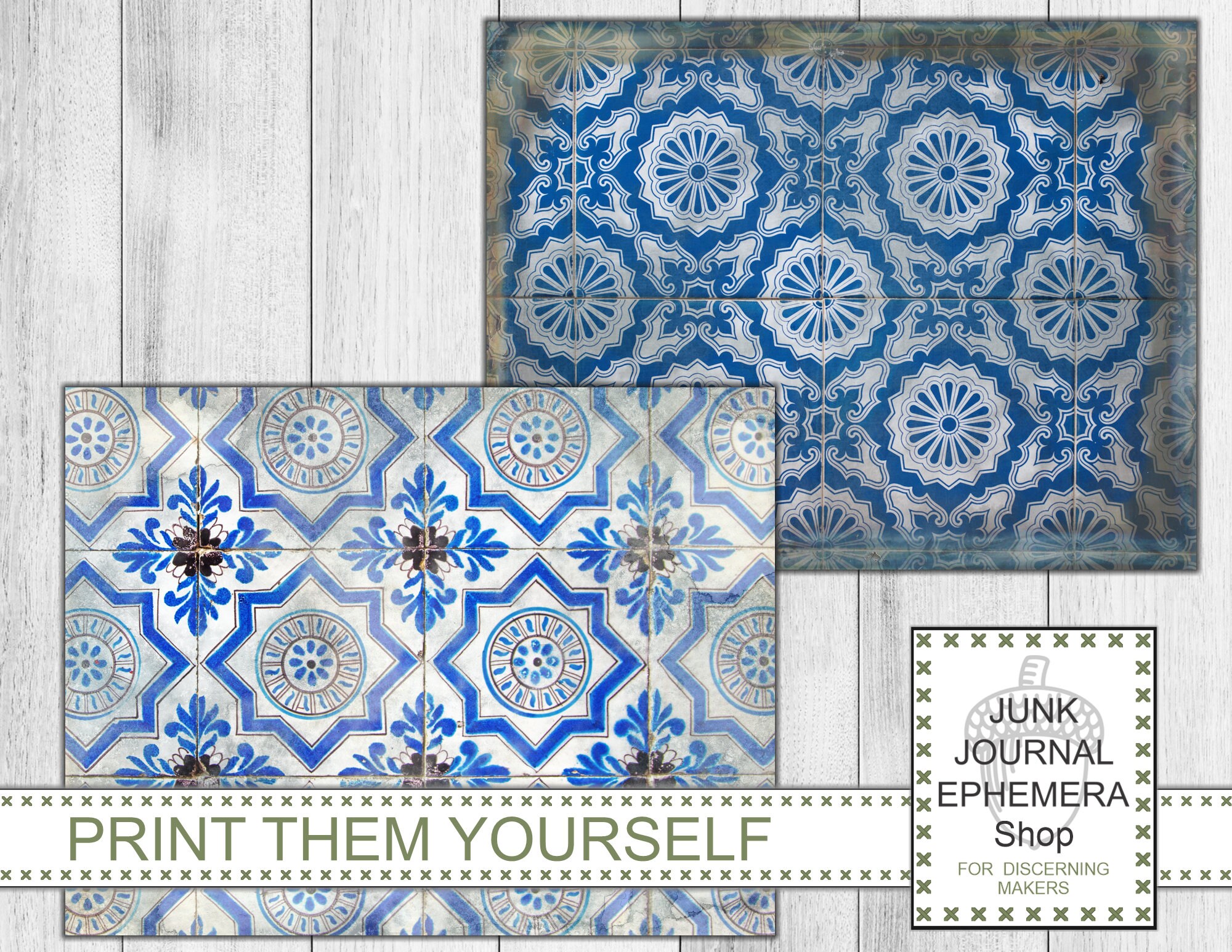 Vintage Tile Printable Papers, Vintage Ephemera, Moroccan Tile, Junk ...