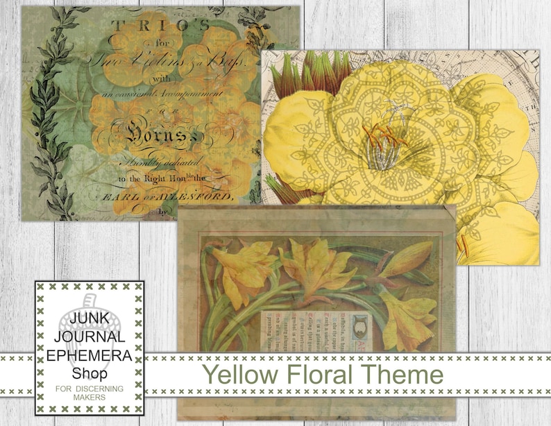 Shabby Yellow Floral Junk Journal Pages Collage Sheets Spring - Etsy