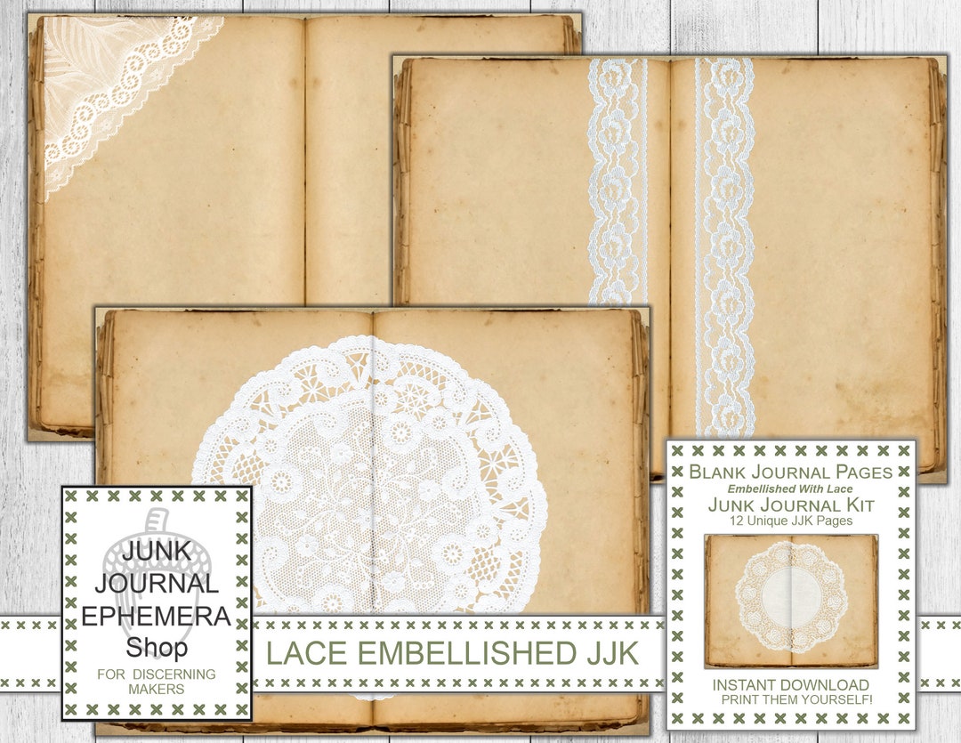 Vintage Book Lace Embellished Junk Journal Kit - Etsy