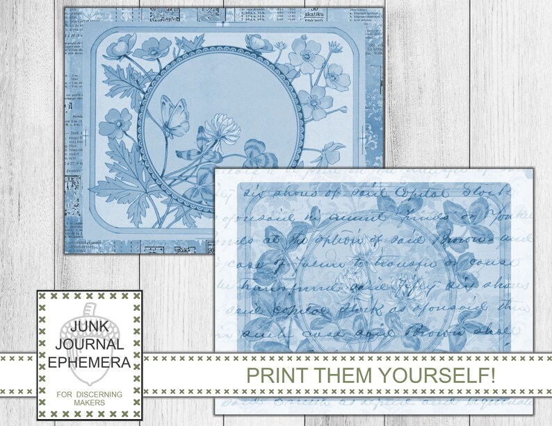 Shabby Blue Printable Paper, Blue Collage, Collage Reverse Page, Shabby ...