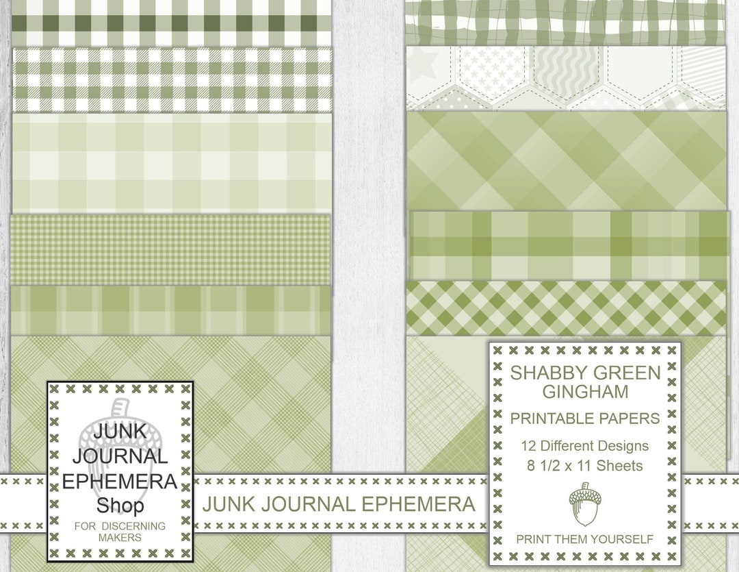 Shabby Green Gingham Paper, Background, Junk Journal Pages, Shabby ...