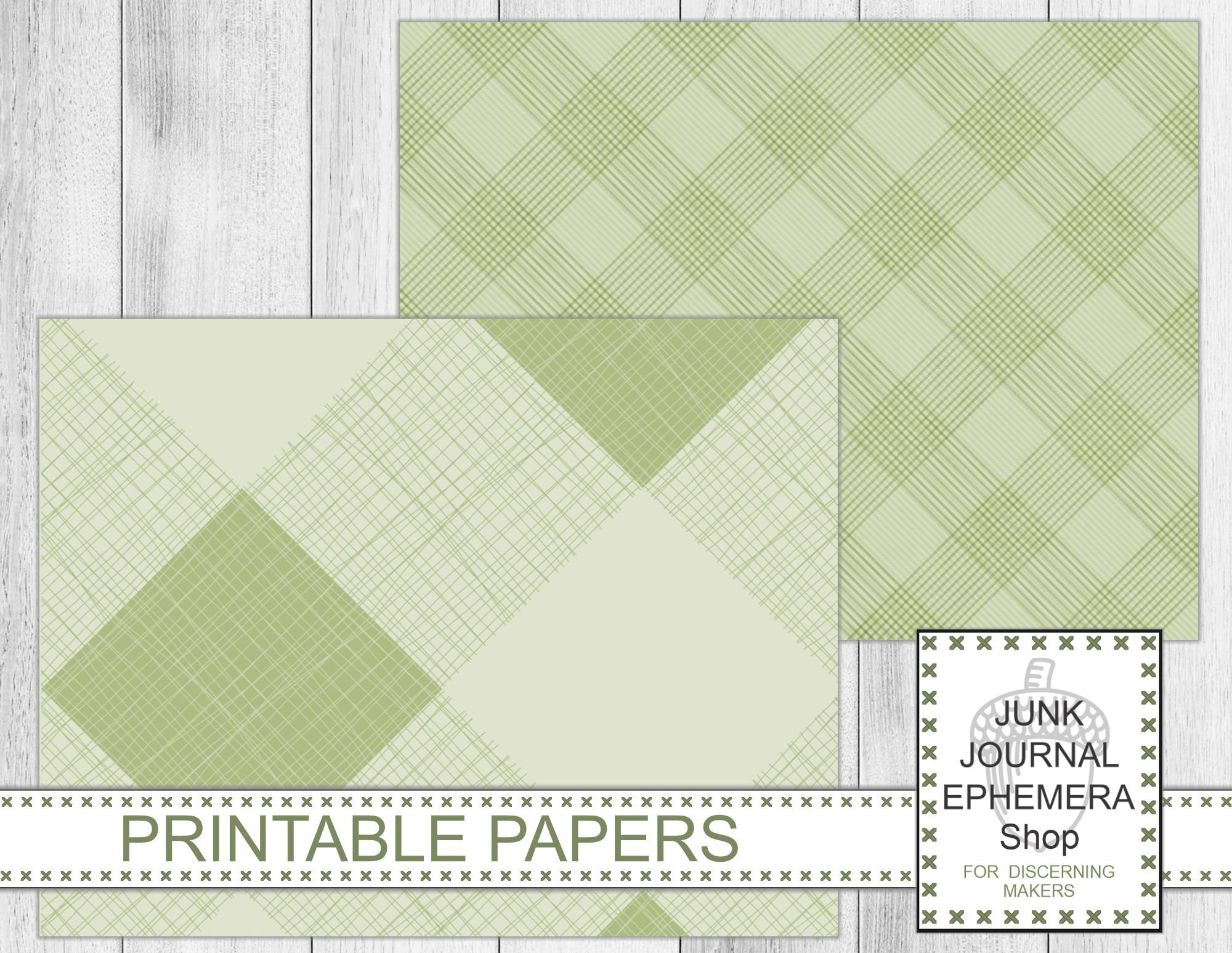 Shabby Green Gingham Paper, Background, Junk Journal Pages, Shabby ...