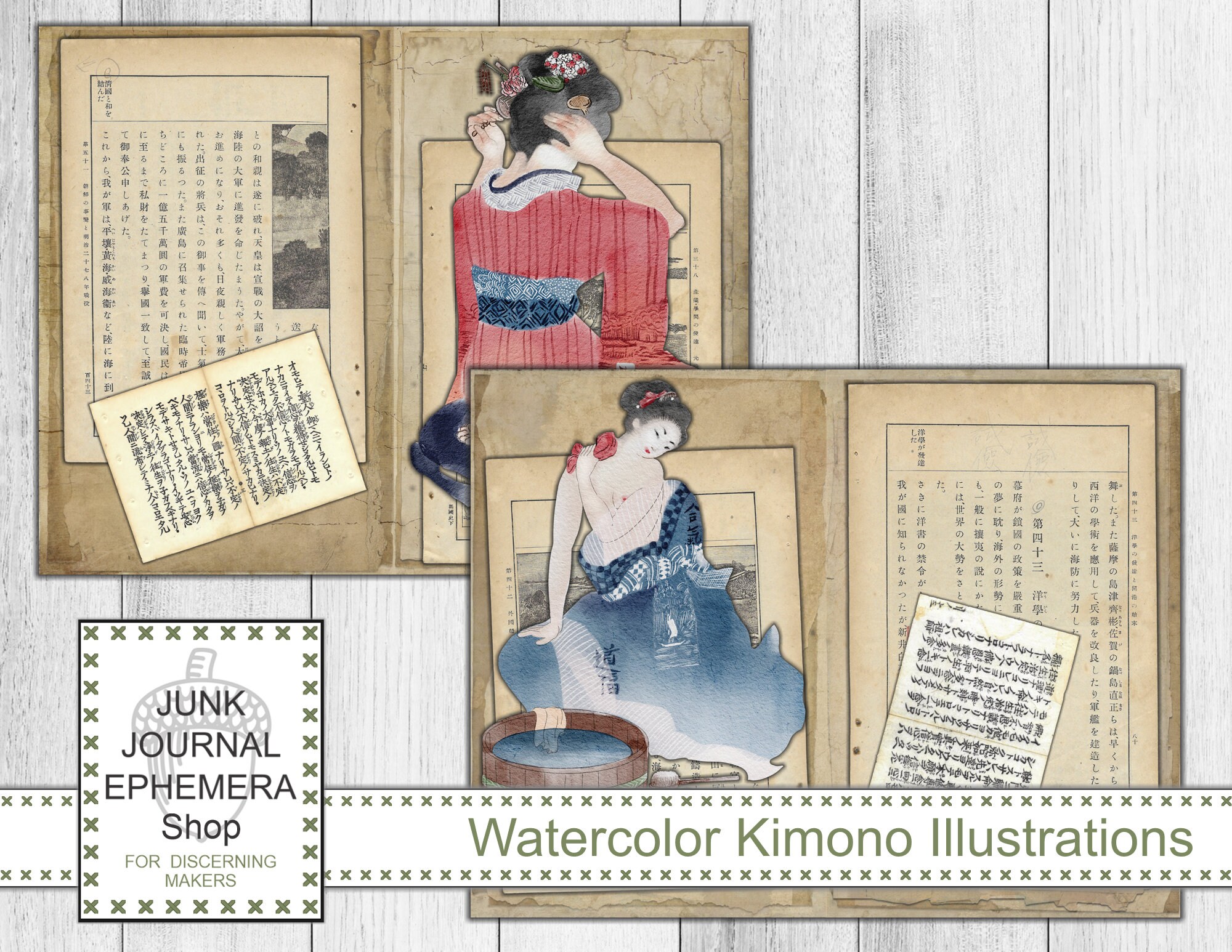 Japanese Ephemera Embellished Pages Junk Journal Kit - Etsy