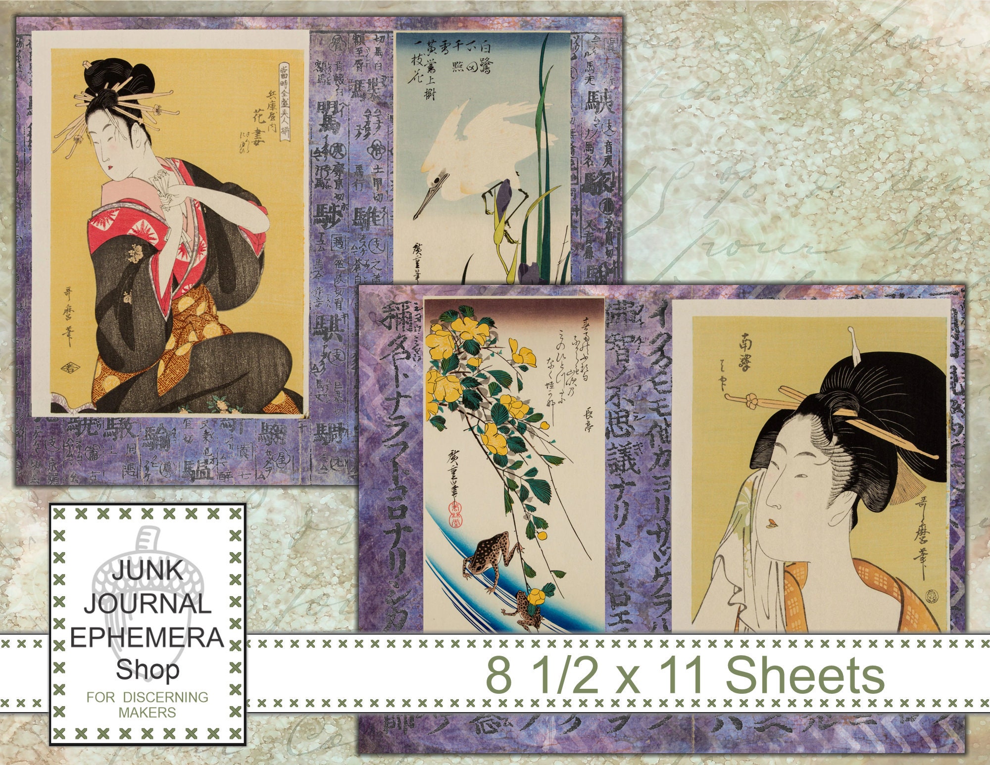 Asian Ephemera Japanese Ladies Yellow Florals Junk Journal Kit - Etsy