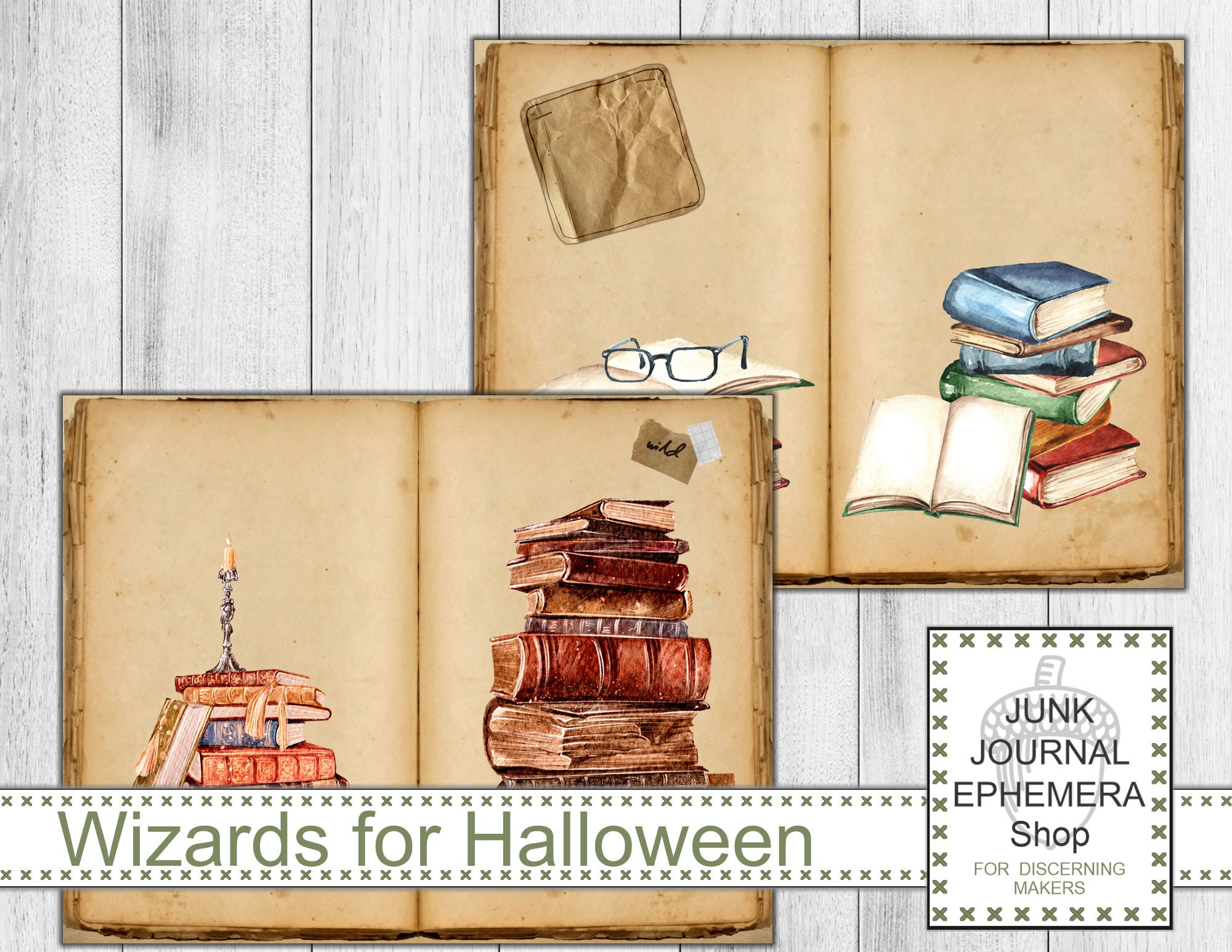 Wizards Junk Journal Kit, Wizard School Shabby Halloween, Watercolor ...