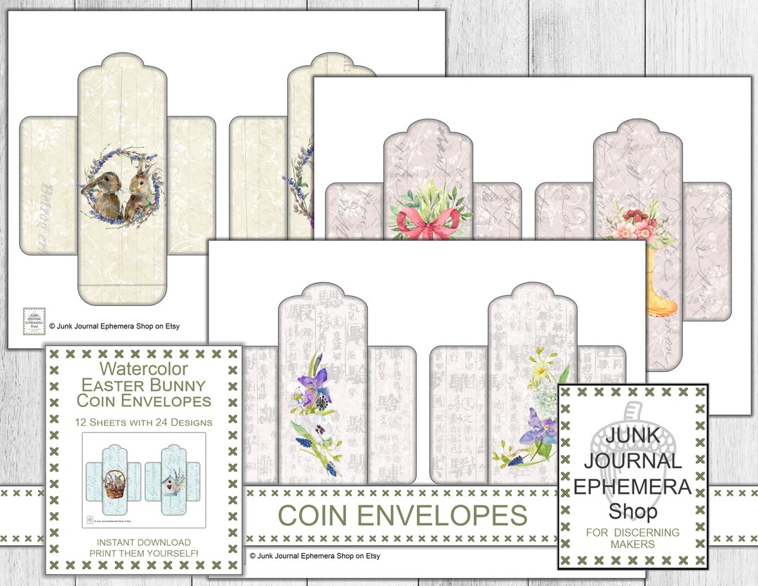 Easter Bunny Coin Envelopes, Easter, DIY Easter Gifts, Watercolor ...