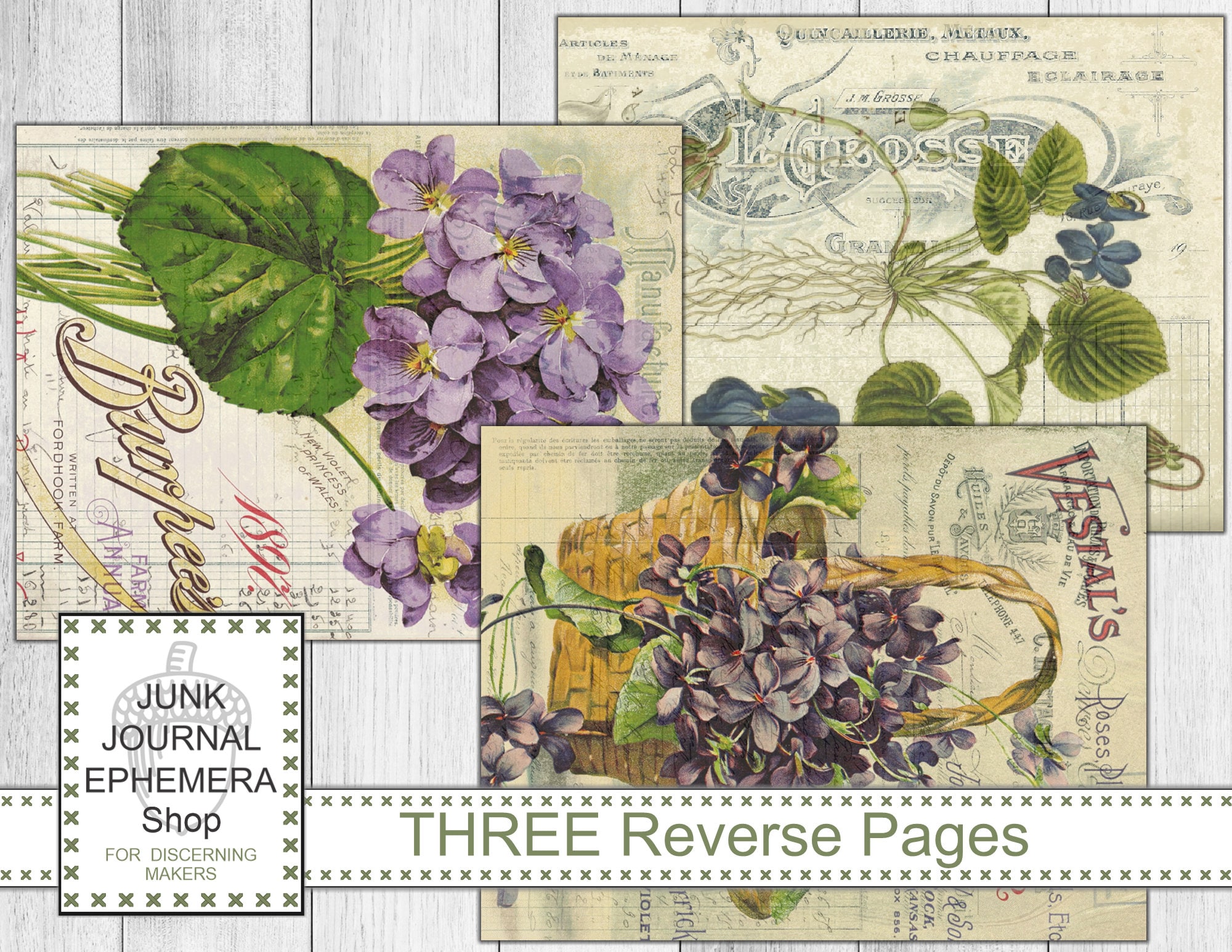 Madcap Violets Collage Pages Violets Shabby Purple Reverse | Etsy