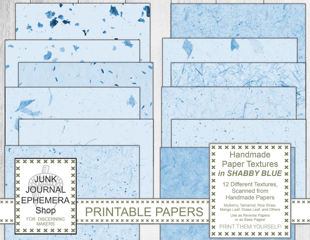 Set of 12 Shabby Blue Handmade Paper Scans, Mulberry Paper, Tamarind ...
