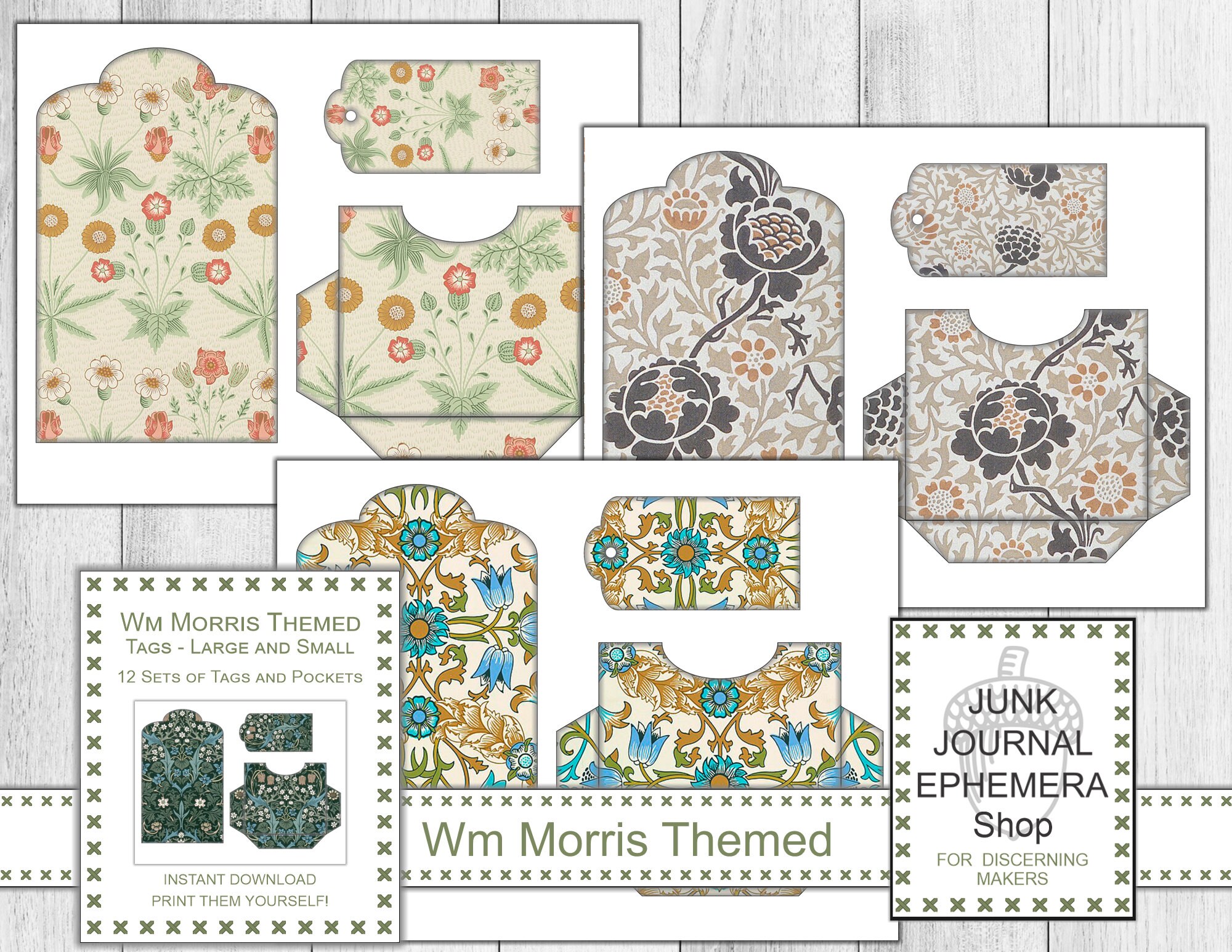 William Morris Tags and Pockets, Vintage Ephemera, Arts and Crafts ...