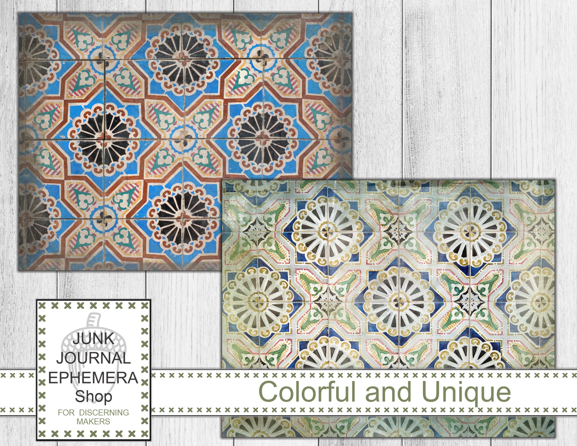 Vintage Tile Printable Papers, Vintage Ephemera, Moroccan Tile, Junk ...