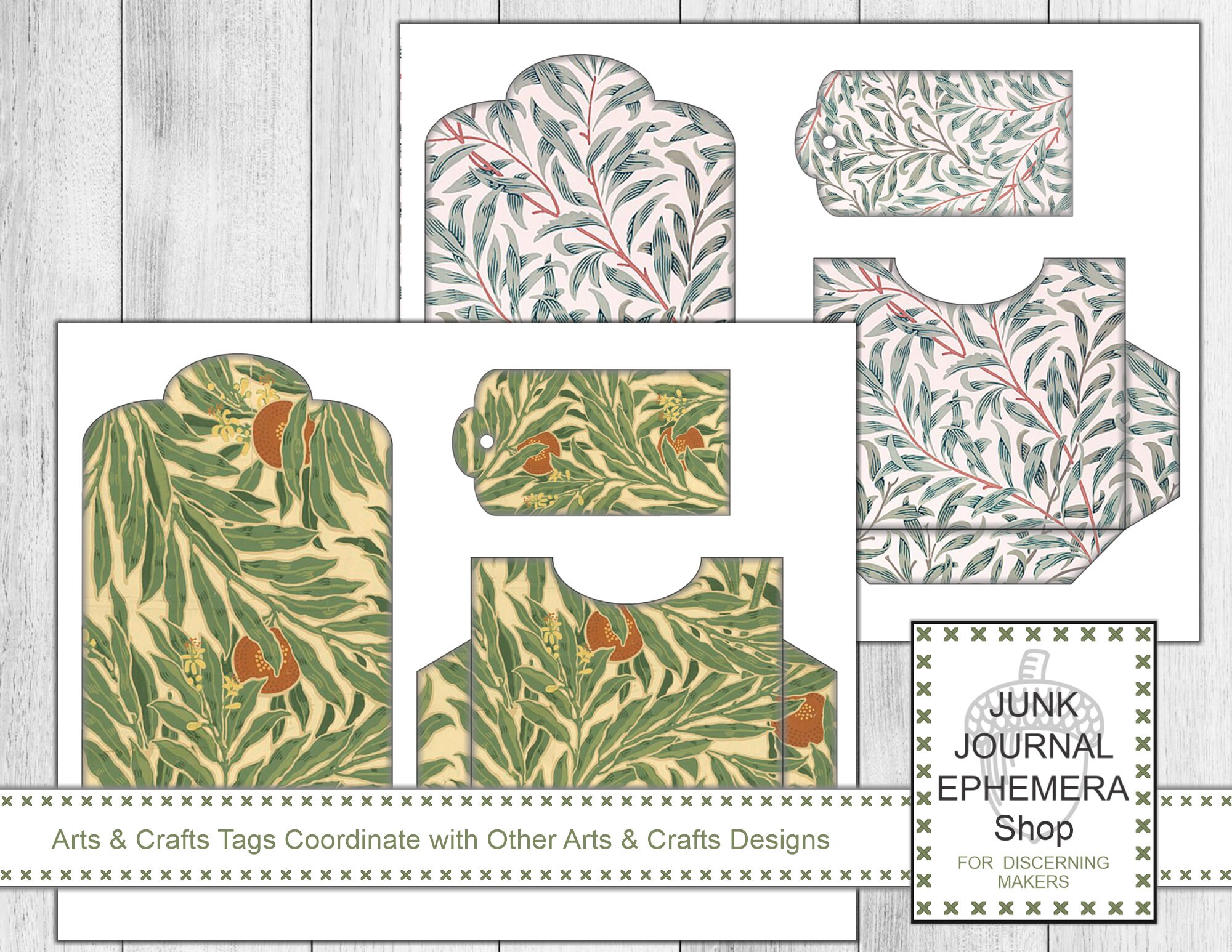 William Morris Tags and Pockets, Vintage Ephemera, Arts and Crafts ...