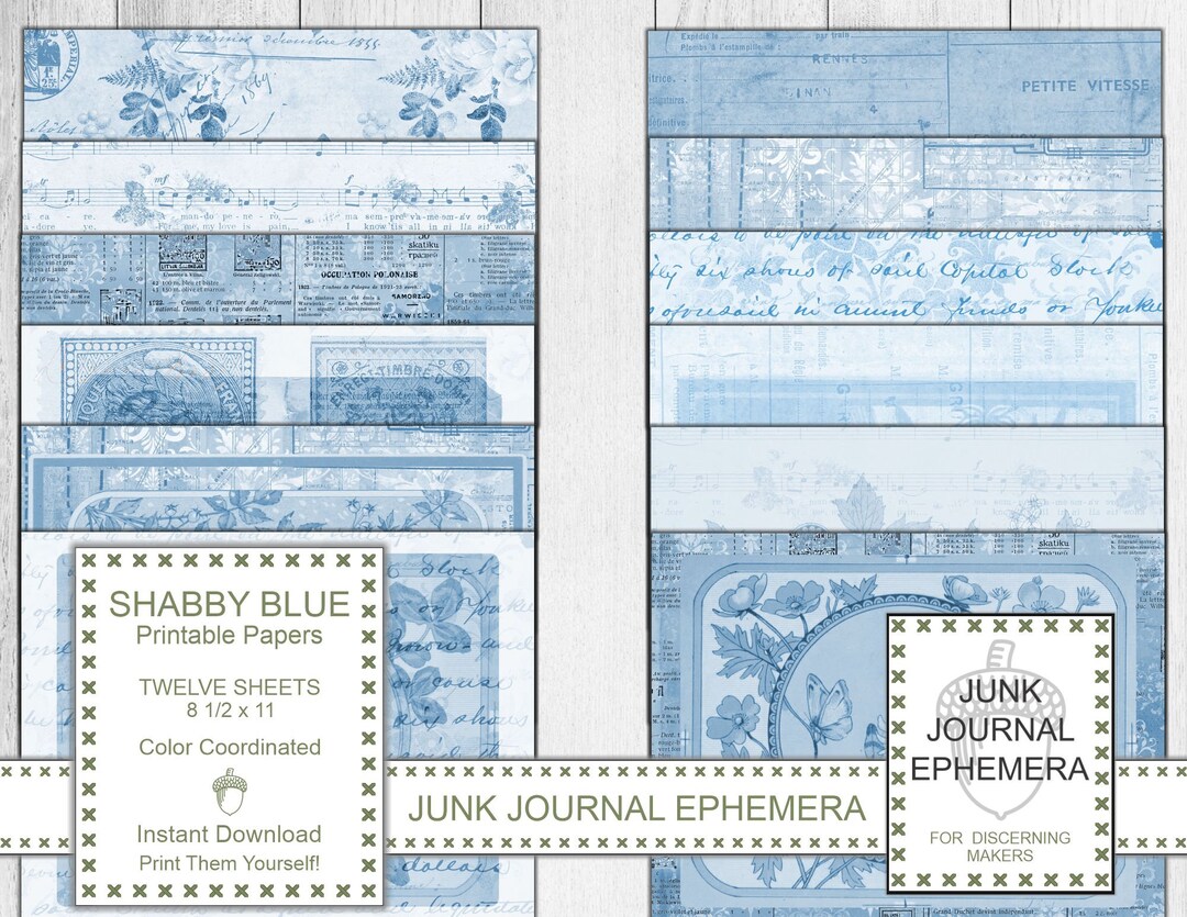 Shabby Blue Printable Paper, Blue Collage, Collage Reverse Page, Shabby ...