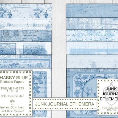 Shabby Blue Printable Paper Blue Collage Collage Reverse - Etsy