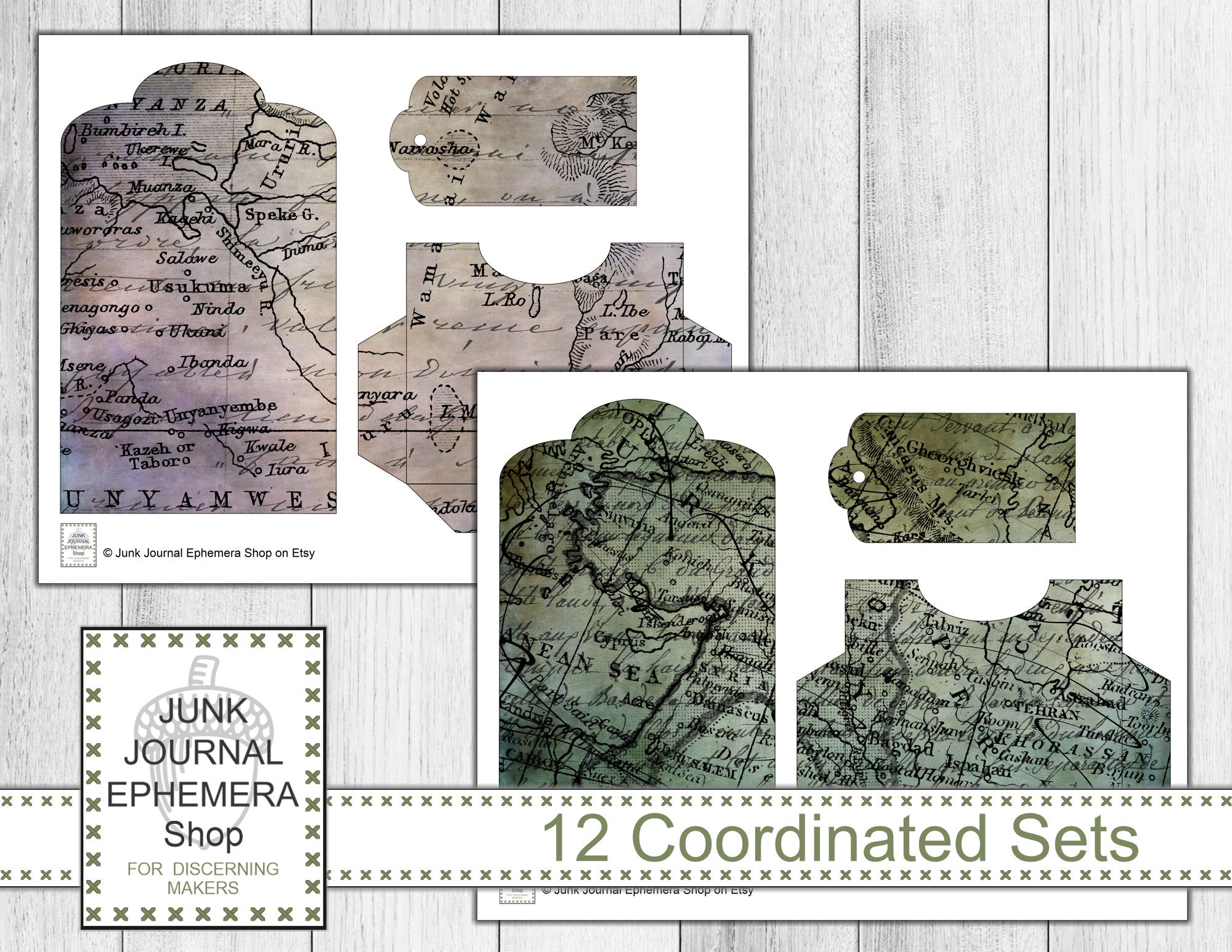 Vintage Maps Vintage Atlas Tags and Pockets, Vintage Ephemera, Map ...