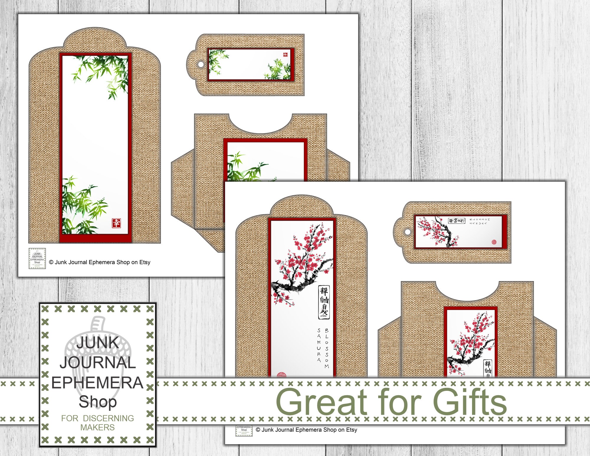 Asian Art Japanese Paintings Tags and Pockets SET 1 Vertical Format - Etsy