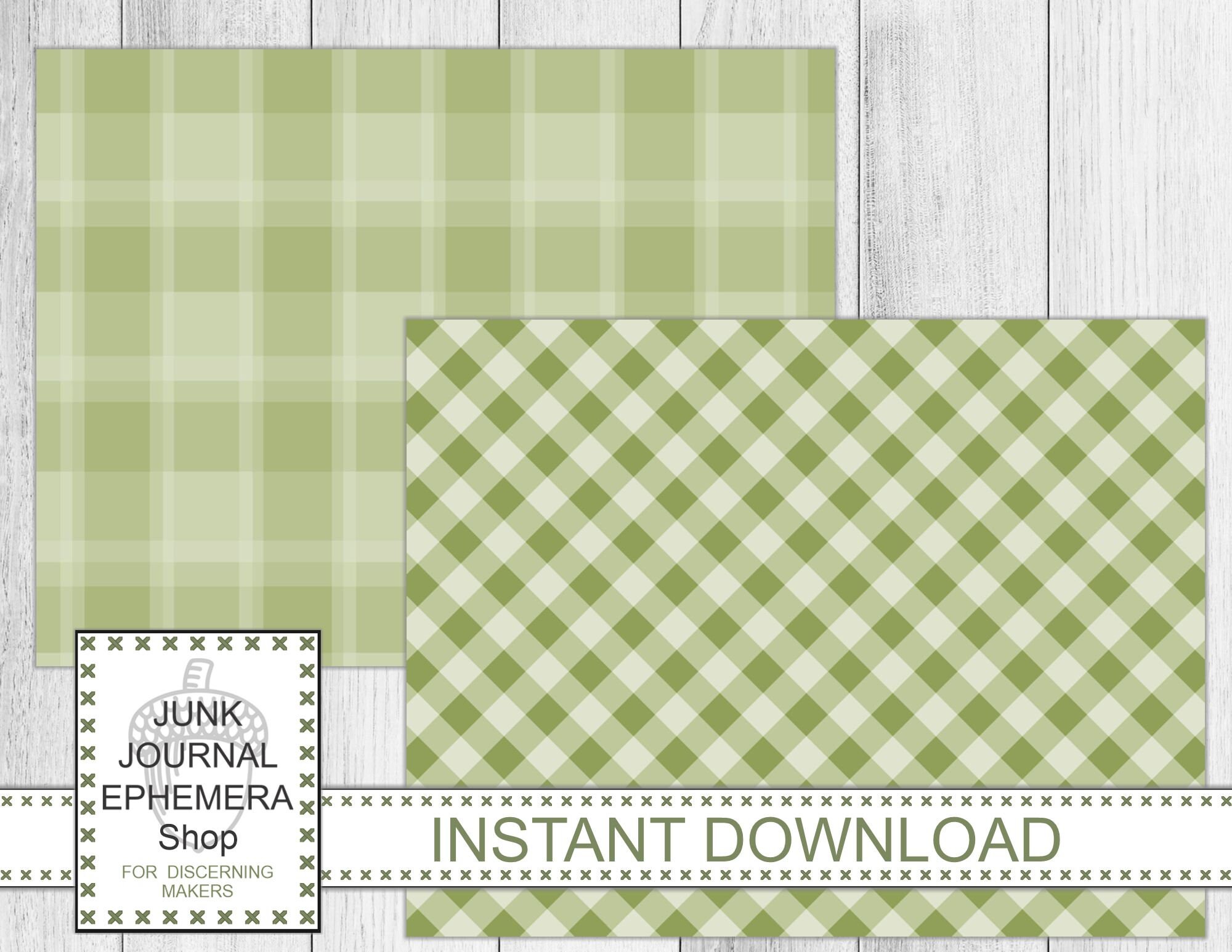 Shabby Green Gingham Paper, Background, Junk Journal Pages, Shabby ...