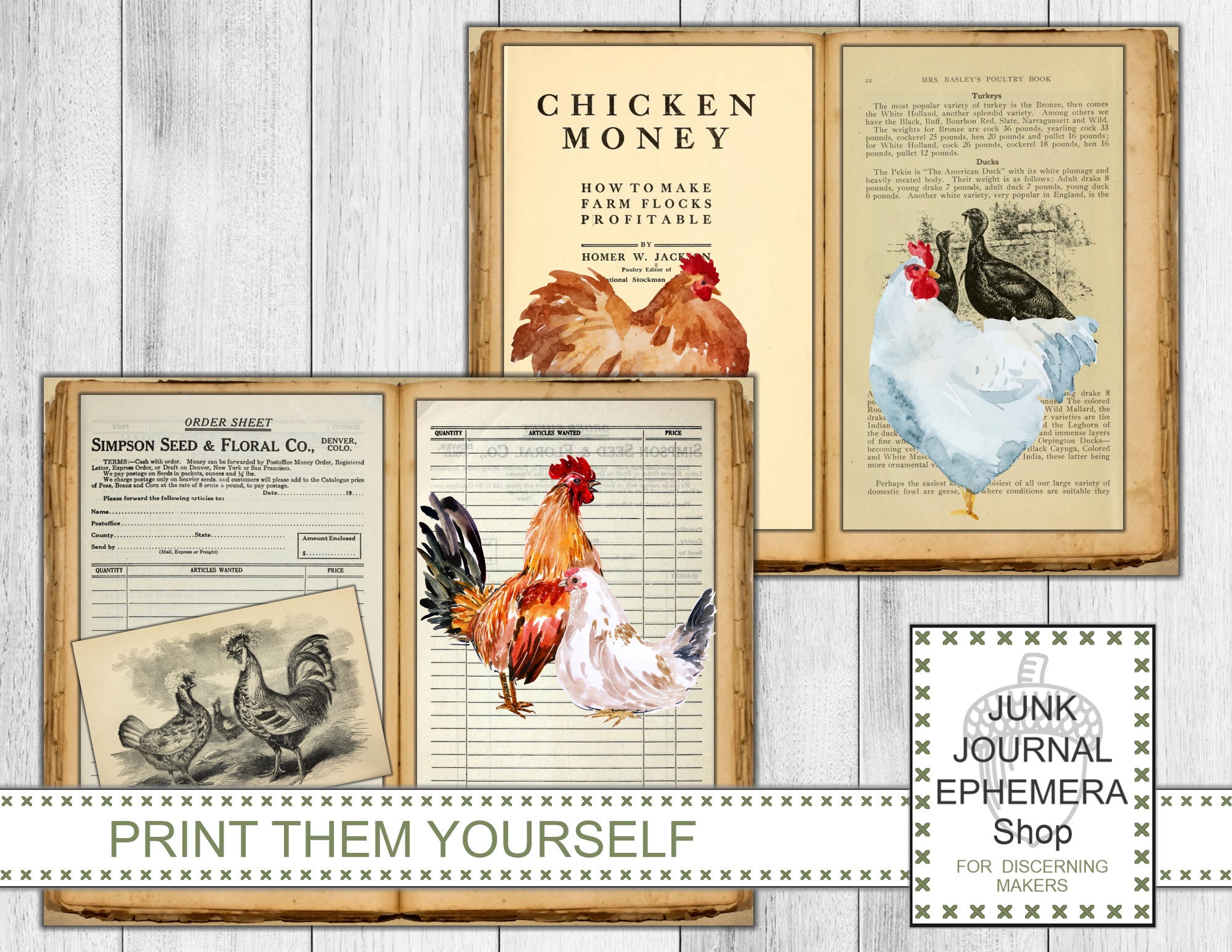 Vintage Chickens Junk Journal Kit Nature Ephemera Vintage - Etsy