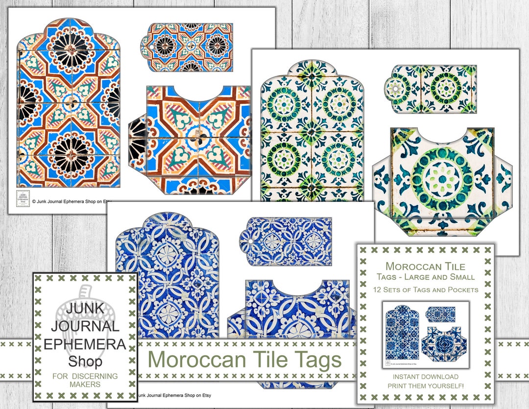 Vintage Tile Tags and Pockets, Vintage Ephemera, Moroccan Tile, Junk ...