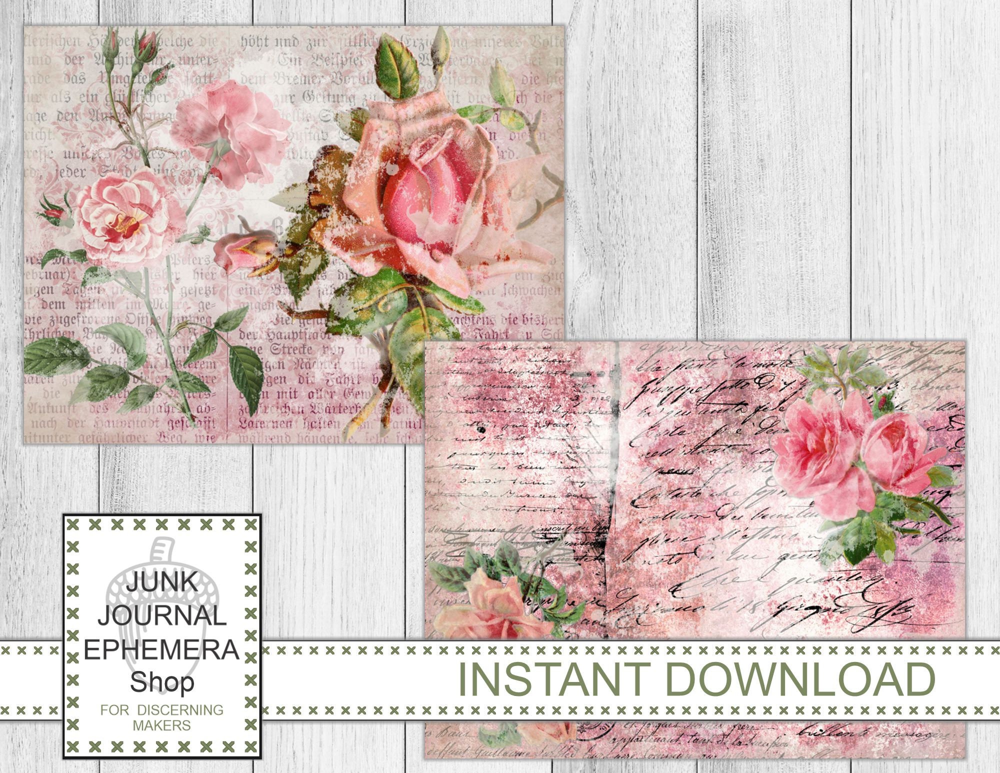 Shabby Pink Themed Collage Junk Journal Kit, Shabby Pink Reverse Pages ...