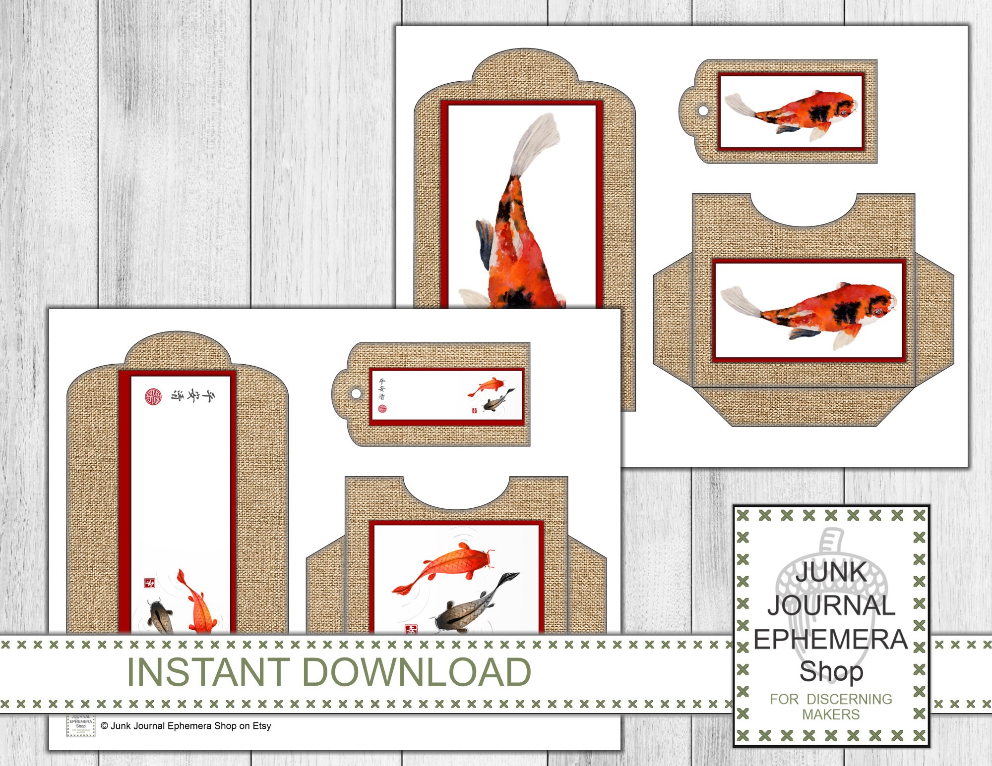 Asian Art Japanese Paintings Tags and Pockets SET 2 Horizontal Format ...