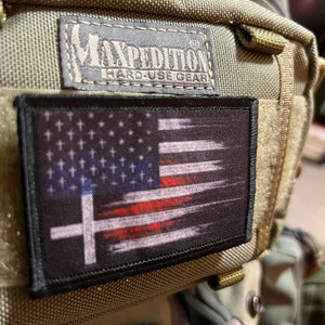 Distressed Cross/usa Flag Morale Patch- Hook and Loop Custom Patch 2x3 ...