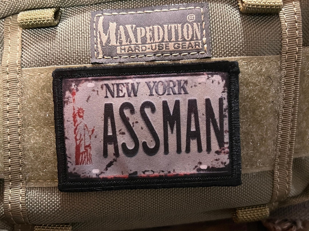 Ass Man NY License Plate Funny Morale Patch Hook and Loop Custom Patch ...