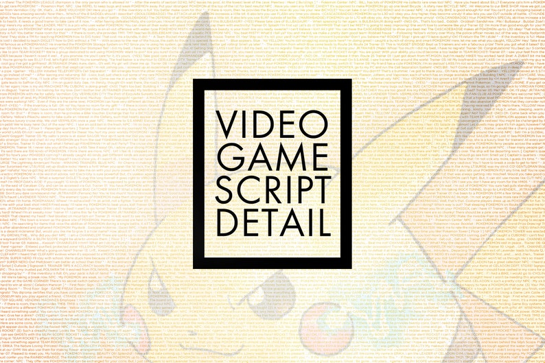 Pokemon Yellow Video Game Script Poster With Pikachu Illustration ...