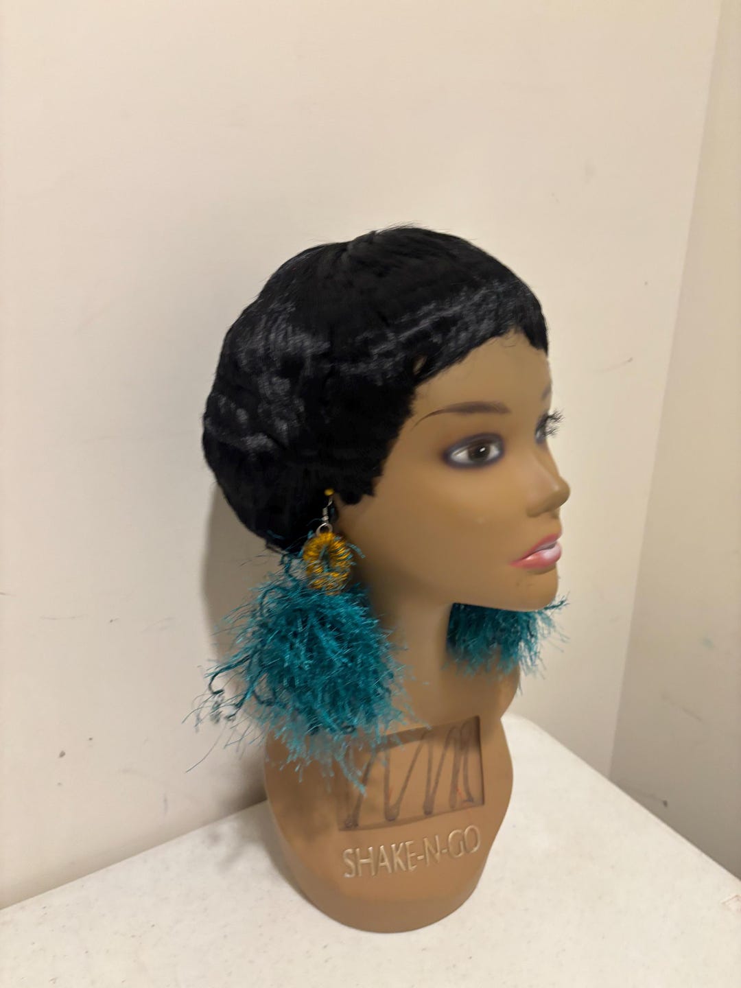 Black and Blue Mix Fringe Yarn Fabric Earrings Shredded Earrings Bold ...
