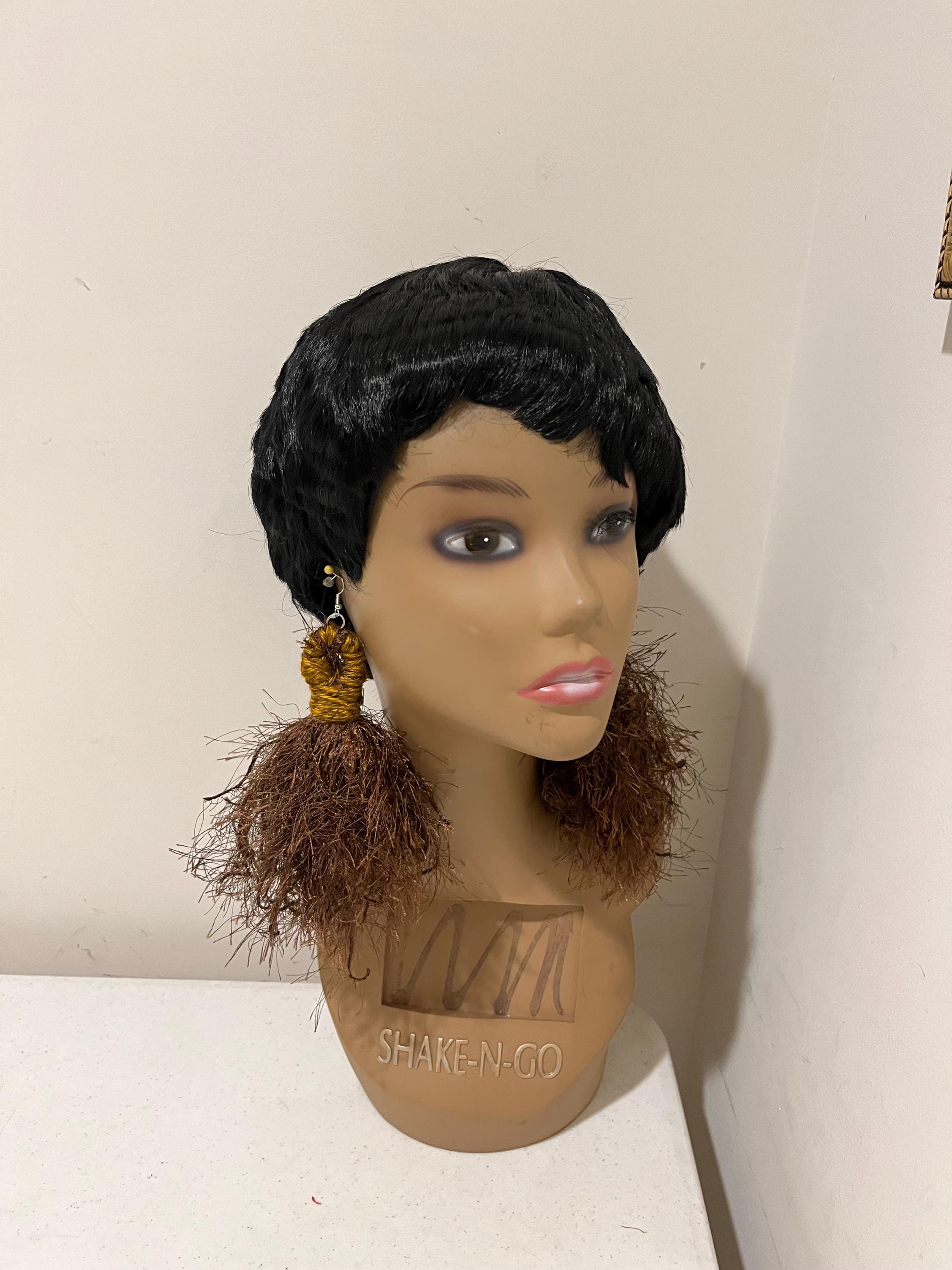 Brown and Mustard Fringe Yarn Fabric Earrings Shredded Earrings Bold ...