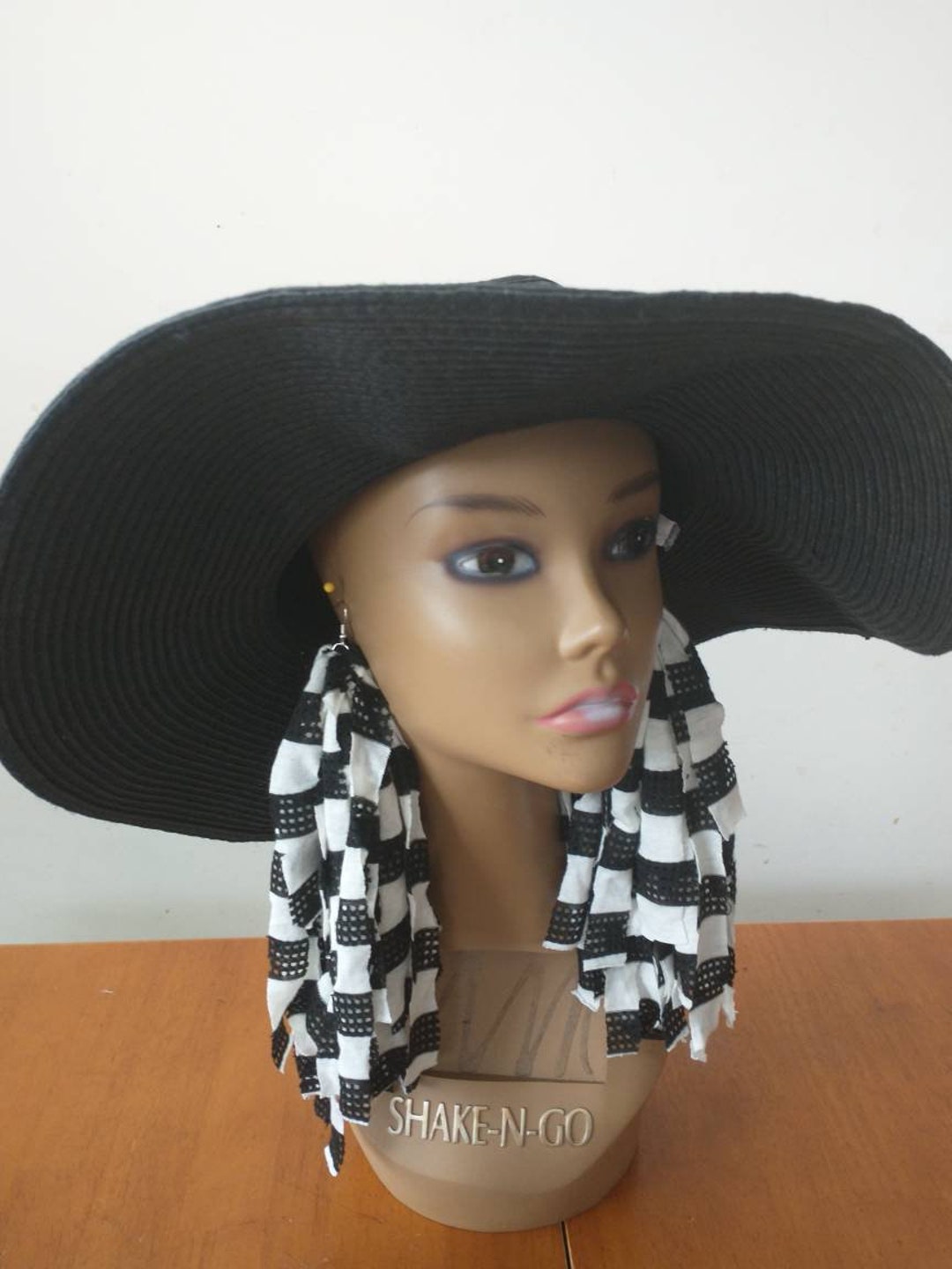 Black and White Fringe Shredded Jersey Fabric Earrings Netty Black ...