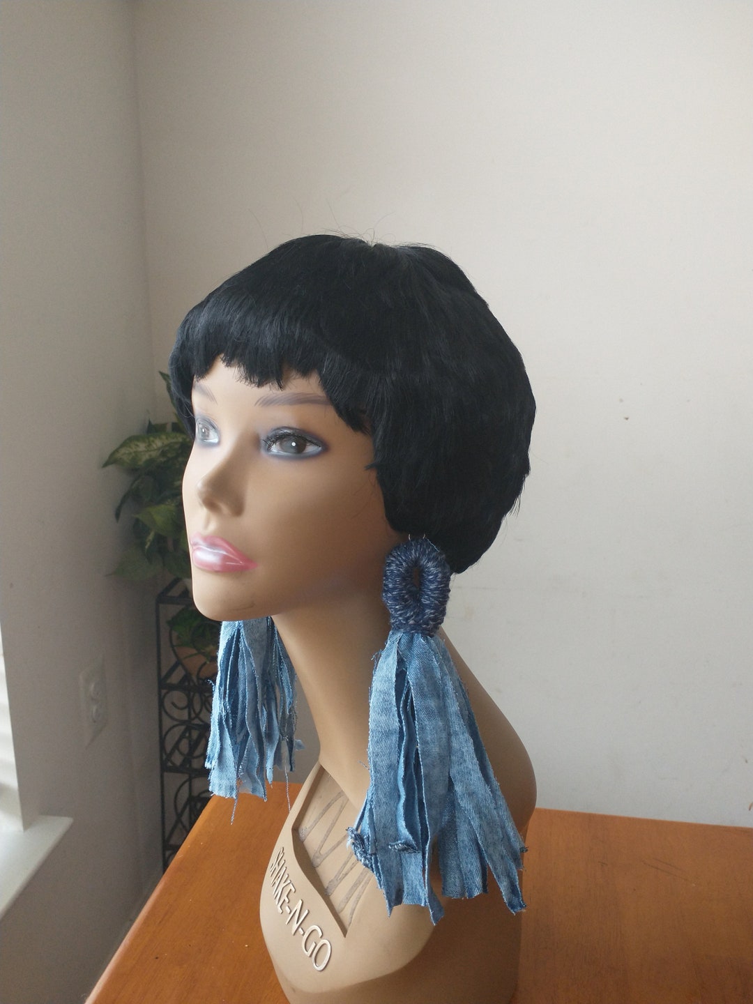 Denim and Yarn Fabric Earrings Shredded Earrings Bold Light Weight ...