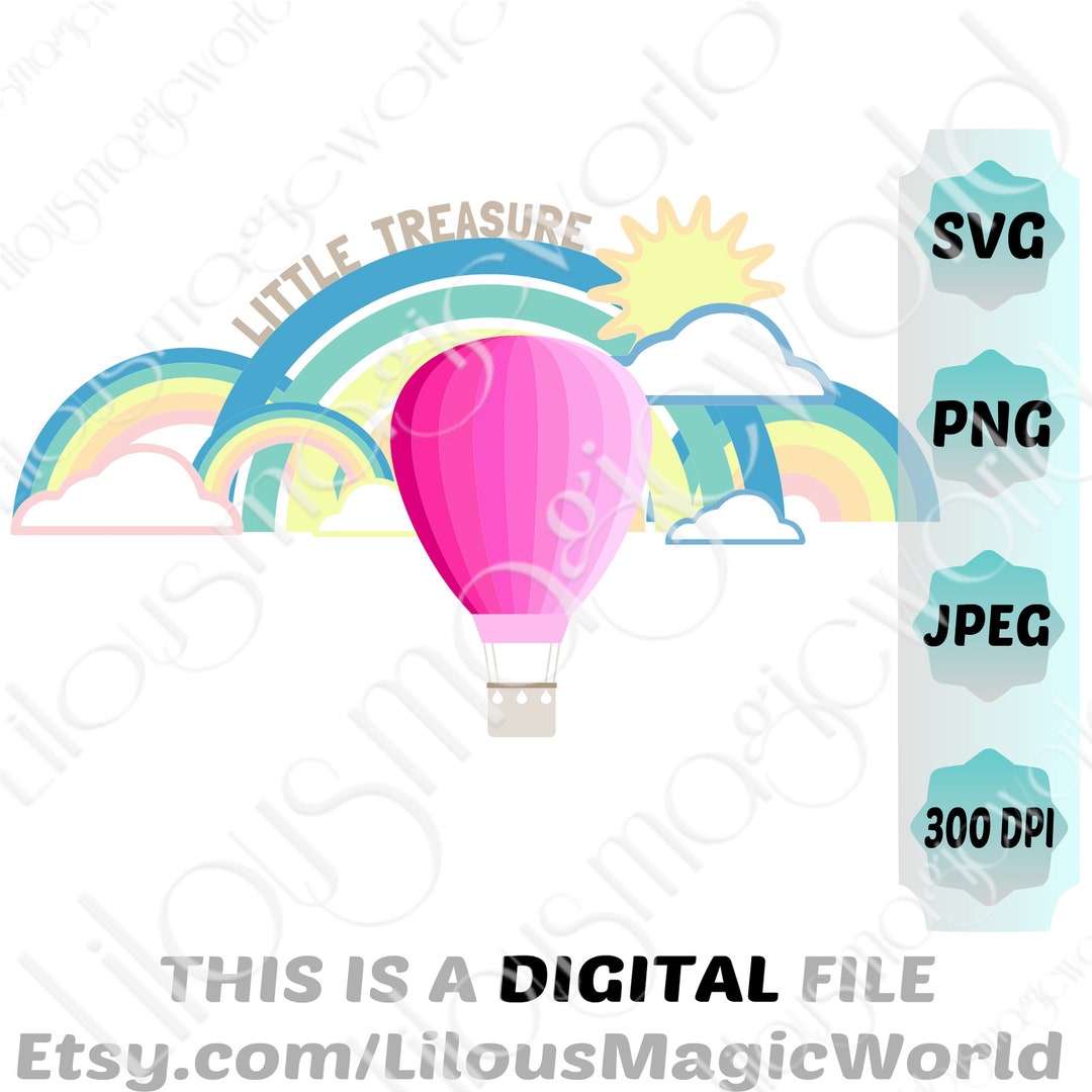 Hot Air Balloon Svg/pink Rainbow Hot Air Balloon Cut File/ Clouds and ...
