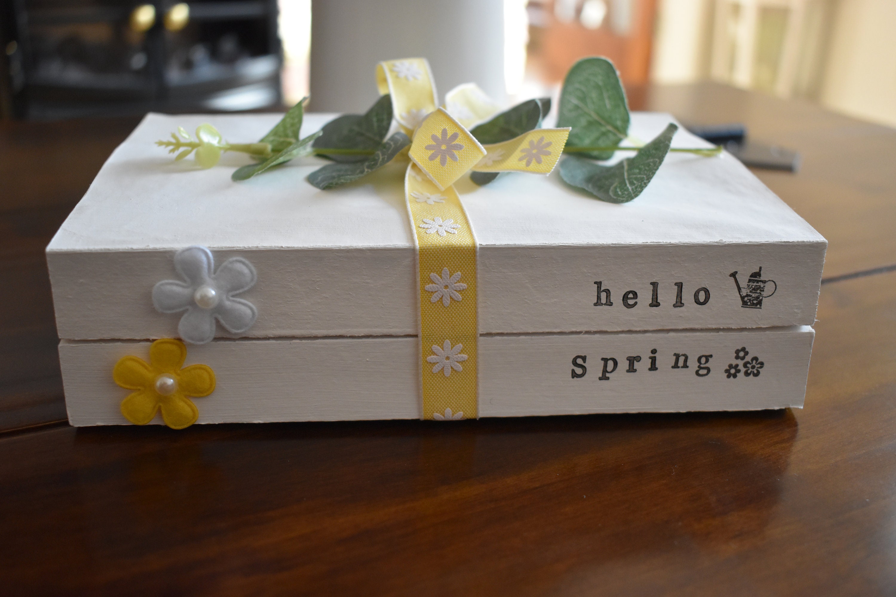Hello Spring Stamped Decorative Book Stack Farmhouse Rustic | Etsy UK