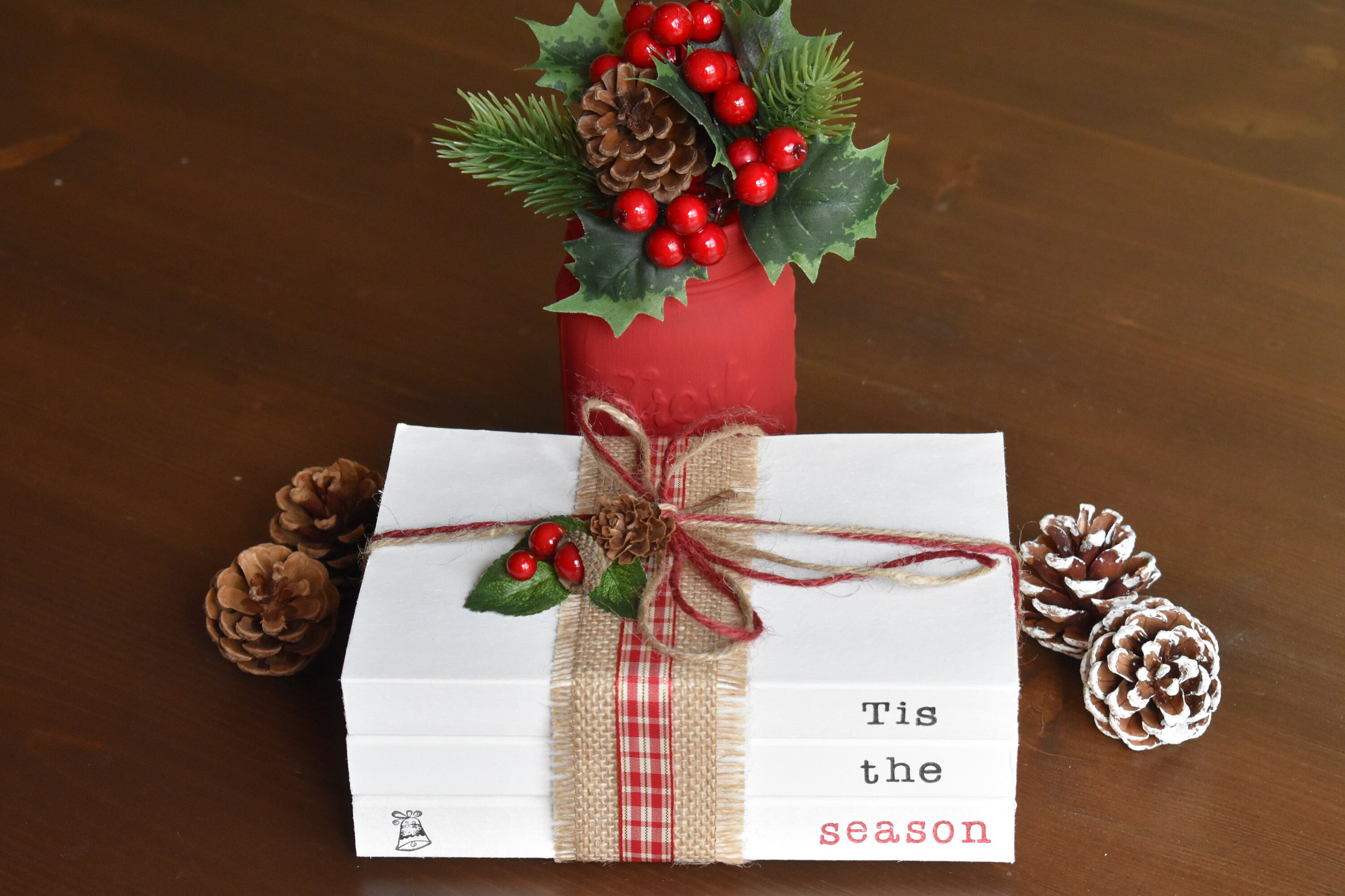 Tis the season Christmas book stack Decorative books Stamped | Etsy