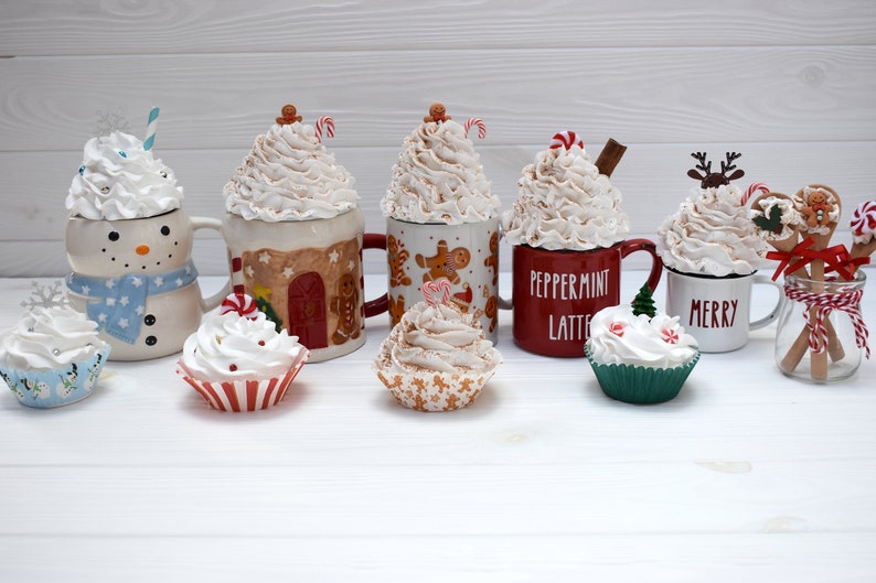Mini Christmas Fake Cream Mug Topper, Faux Christmas Cupcake, Christmas ...