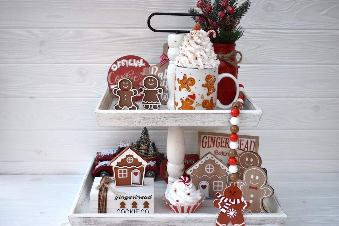 Gingerbread Tier Tray Set, Farmhouse Christmas Tiered Tray Bundle ...