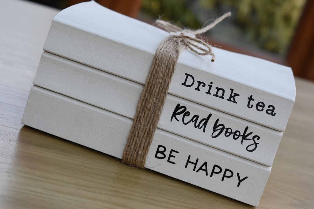 Personalised Books With Quote, White Decorative Books, Stamped Book ...