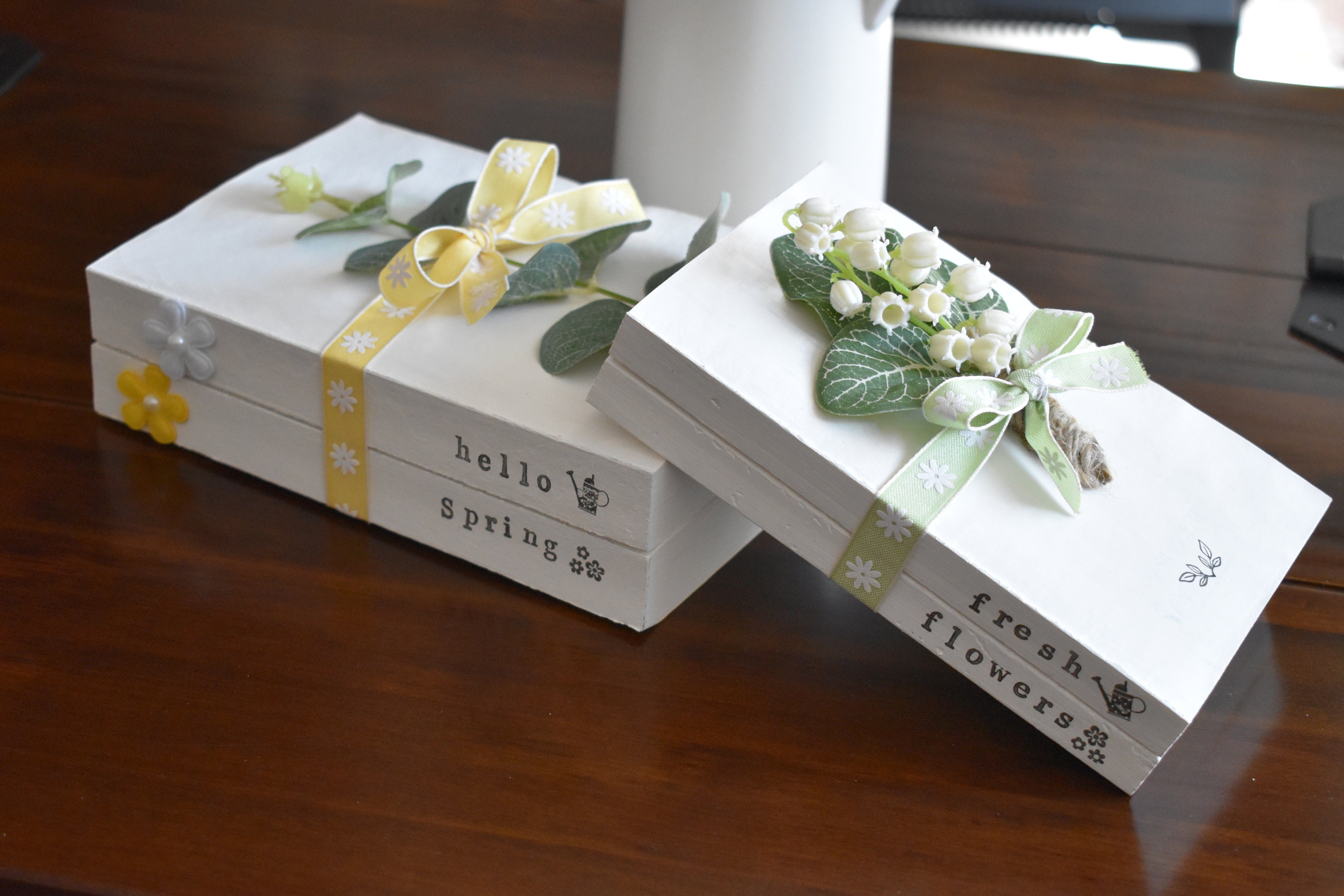 Hello Spring Stamped Decorative Book Stack Farmhouse Rustic | Etsy UK