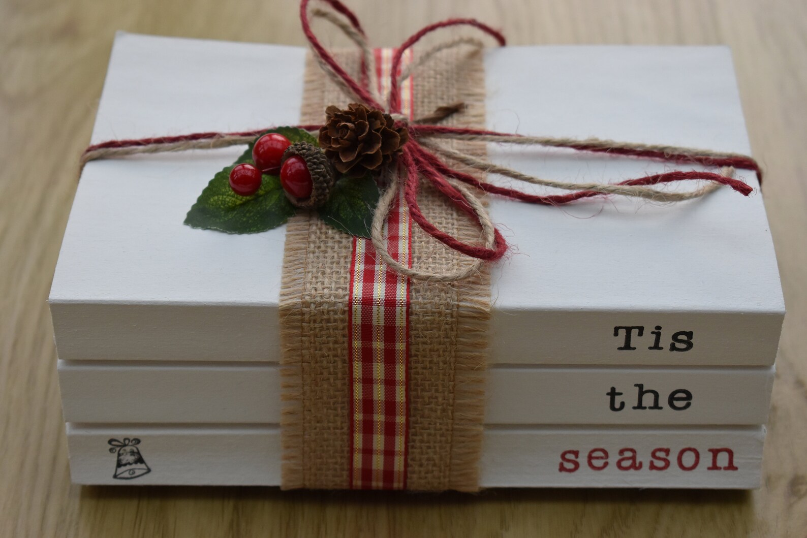 Tis the season Christmas book stack Decorative books Stamped | Etsy