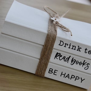 Personalised Books With Quote, White Decorative Books, Stamped Book ...