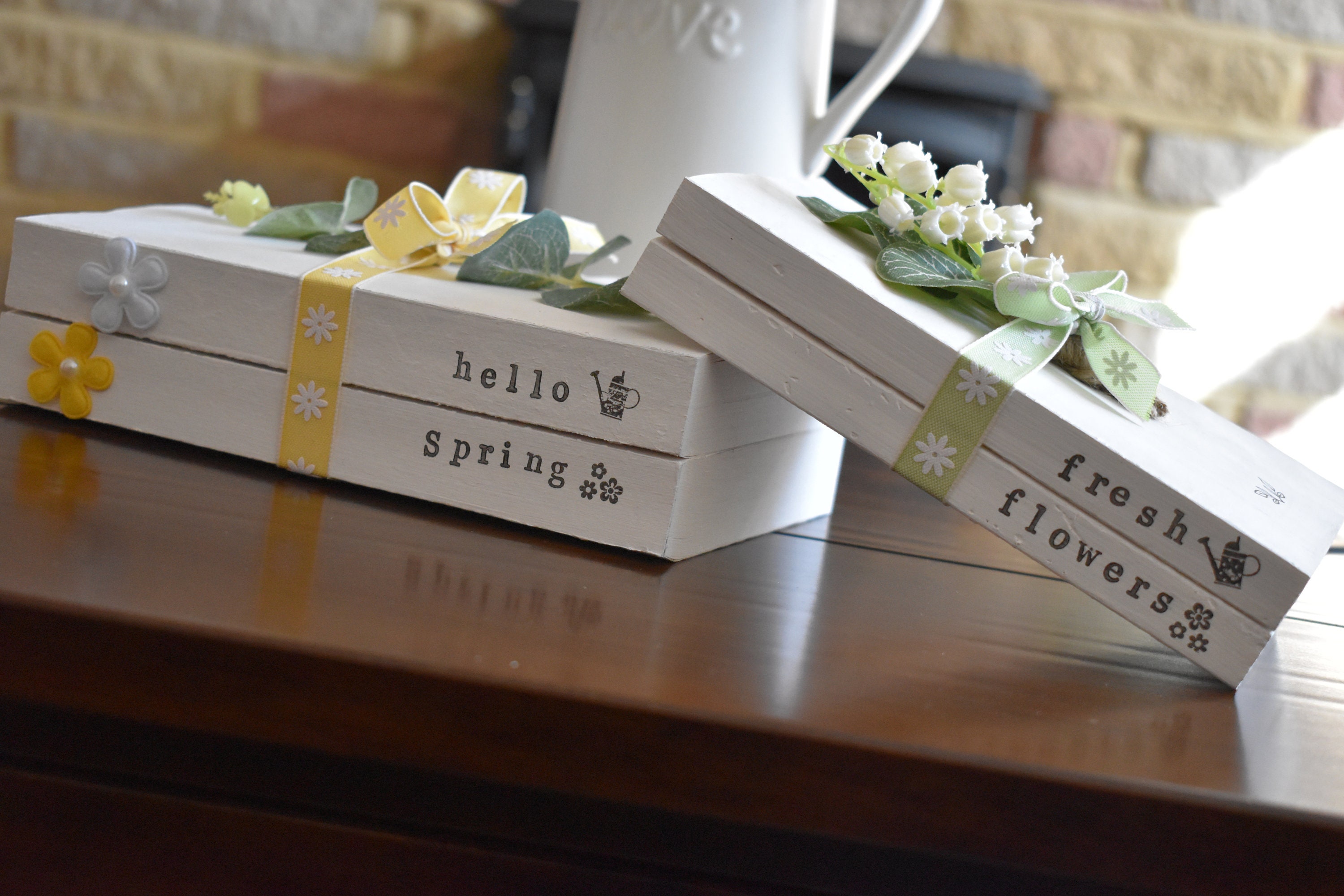 Hello Spring Stamped Decorative Book Stack Farmhouse Rustic | Etsy UK